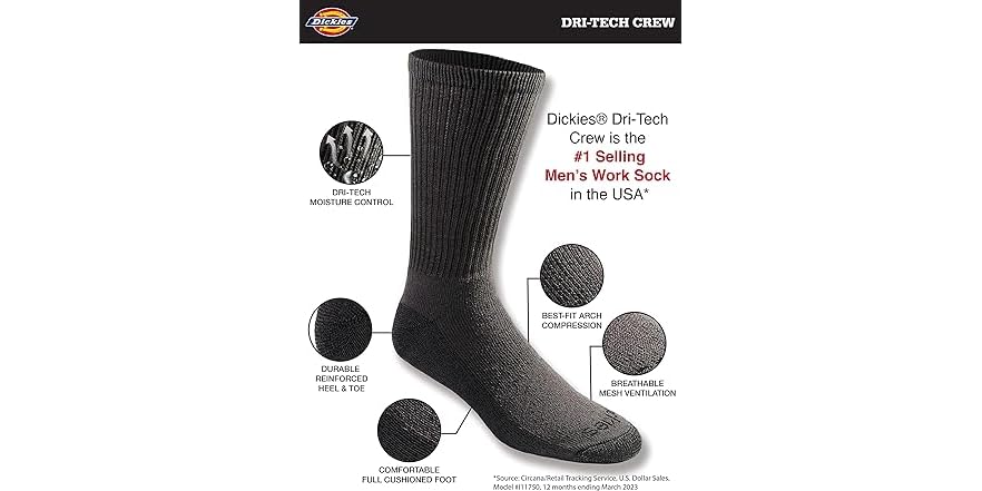 Dickies Men's Dri-tech Socks (6 pairs)