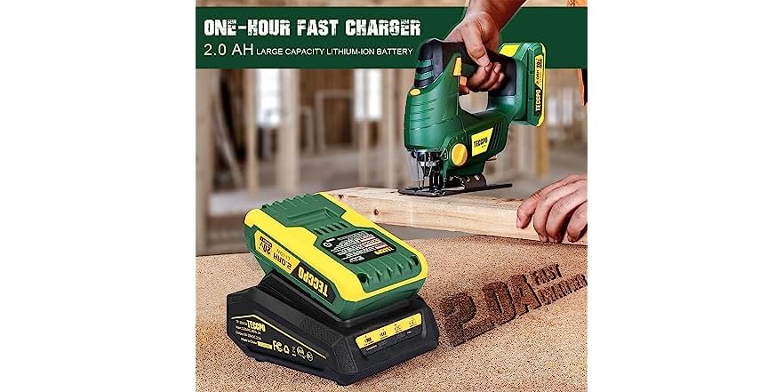 TECCPO Cordless Jigsaw, 20V MAX 2.0Ah Jig Saw Kit