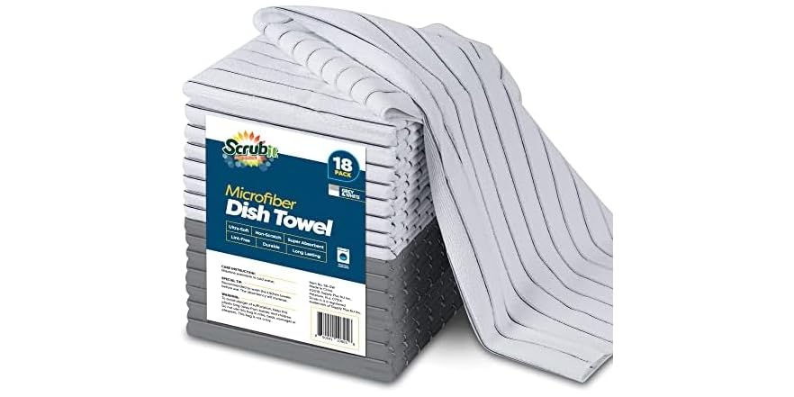 Microfiber Kitchen Towels [18 Pack] (Grey & White)