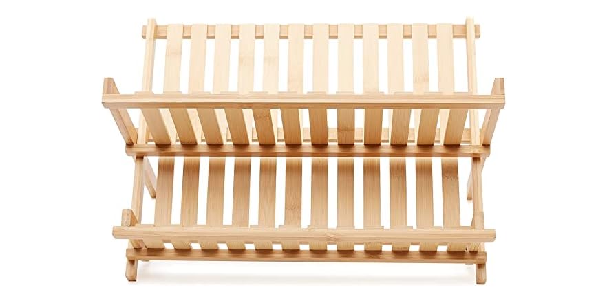 Amazon Basics Folding 2-Tier Wide-Slat Bamboo Drying Rack