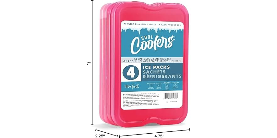 Cool Coolers XL Slim Ice Packs 4-Pack
