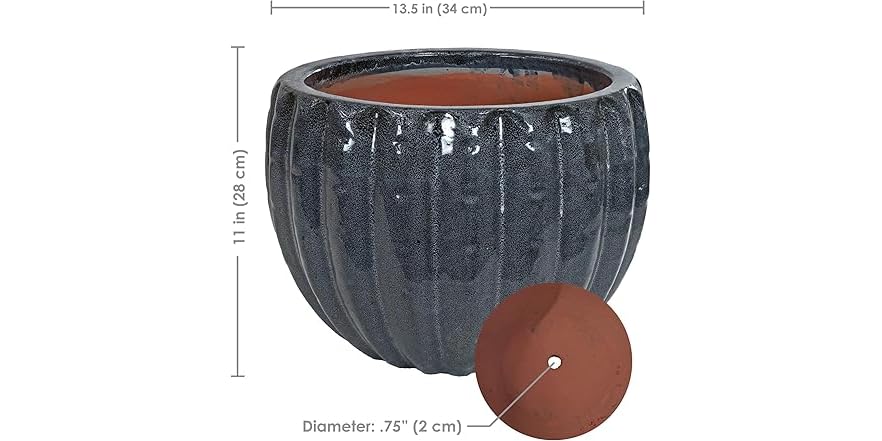 Sunnydaze 13.5" Fluted Ceramic Plant Pot