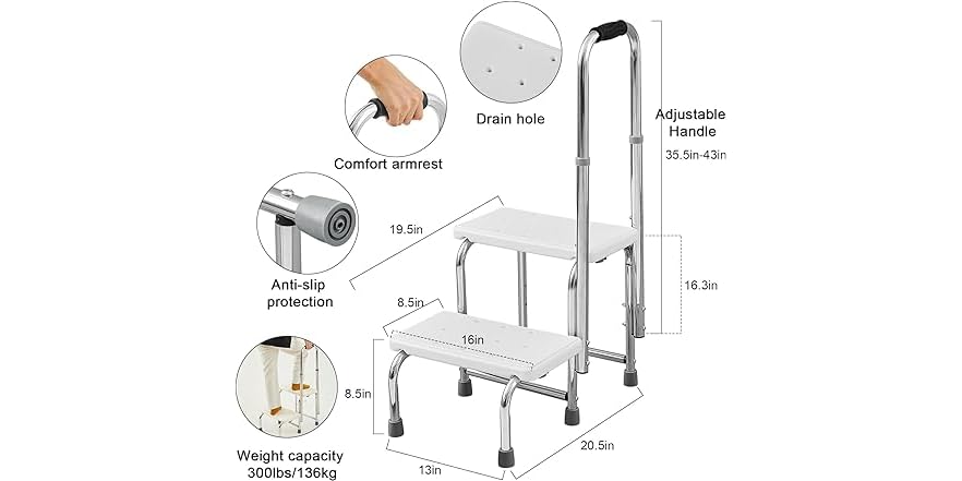 Adjustable Non Skid 2 Steps Stool