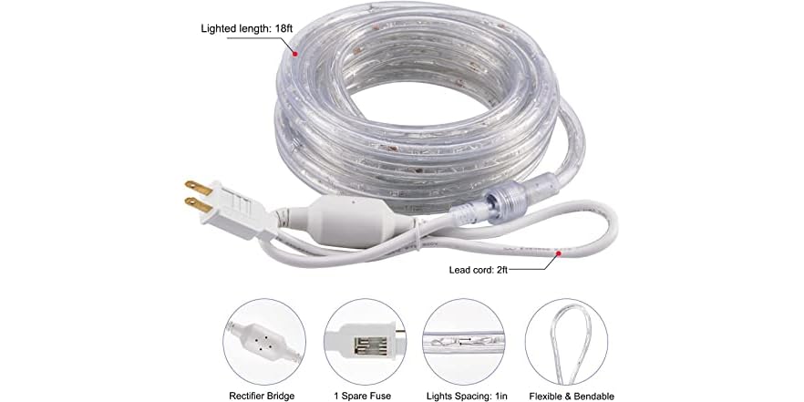 Minetom LED Rope Lights Outdoor, 18 Feet