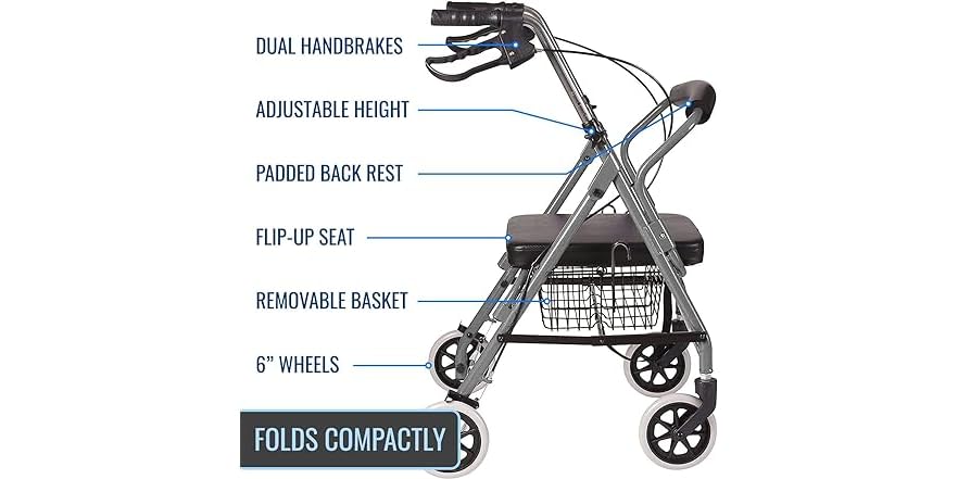 DMI Ultra Lightweight Folding Hemi Rollator