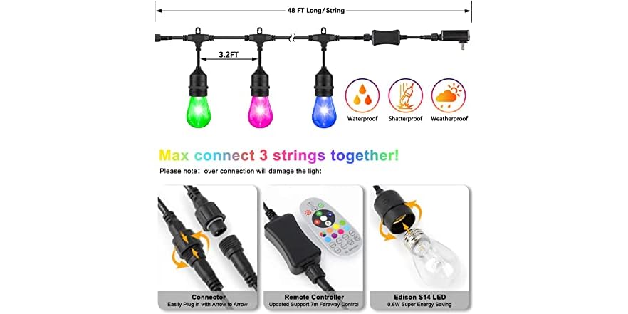 Multicolor Outdoor String Lights, 2-pack