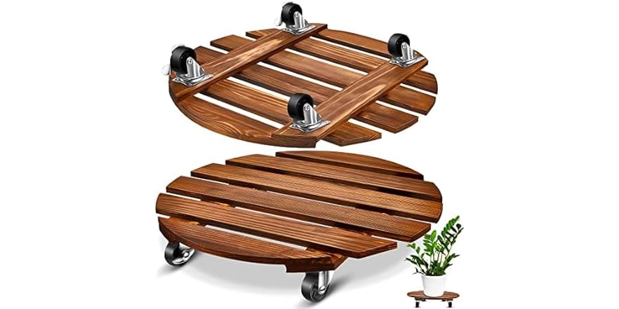 2 Pack 16" Wooden Plant Wheel Stand