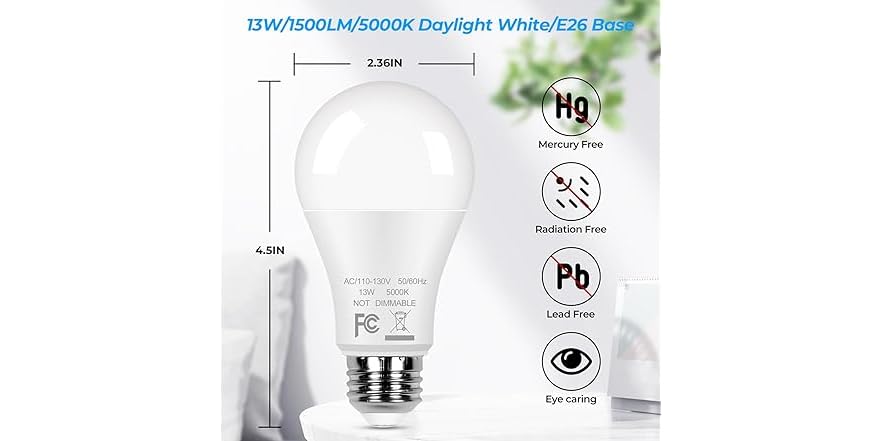 GoBright 12-Pack A19 LED Light Bulbs, 5000K