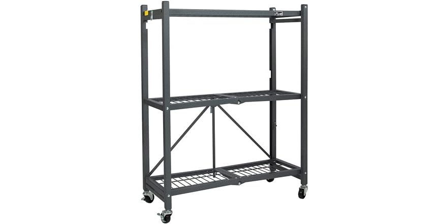 3-Tier Foldable Metal Shelf w/ Wheels