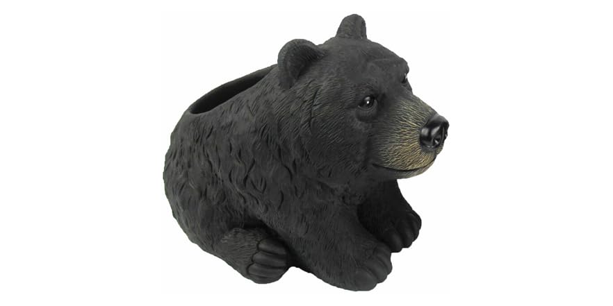 8.5" Cement Black Bear Flower Pot