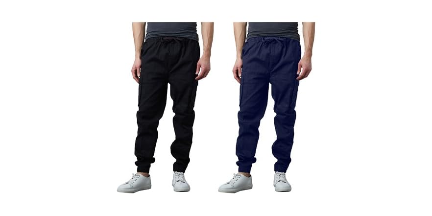 2Pk Mens Cotton Stretch Cargo Joggers