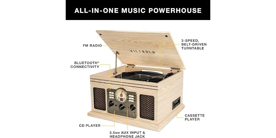 (NEW) Victrola The Quincy 6-in-1 Bluetooth Record Player