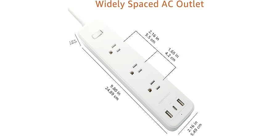 AmazonBasics 5FT 3 Outlet 3 USB Port Power Strip Extension Cord