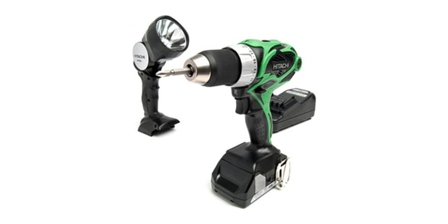 Hitachi 18-Volt 1/2” Cordless Driver Drill, Flashlight & 1.5Ah Li-Ion ...