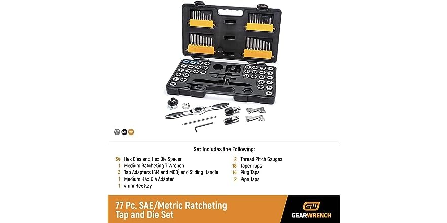 GEARWRENCH 77 Piece Ratcheting Tap and Die Set