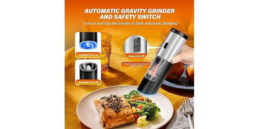 Simple Deluxe Upgraded Gravity Electric Salt and Pepper Grinder Set