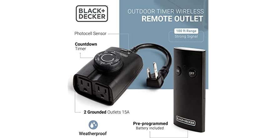 BLACK+DECKER Outdoor Timer Outlet w/Remote