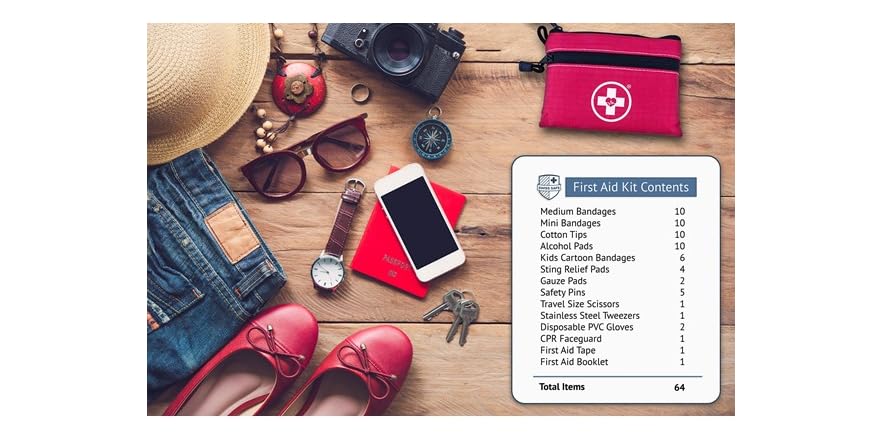 SwissSafe First Aid Kit 64Pc Pouch 2Pk