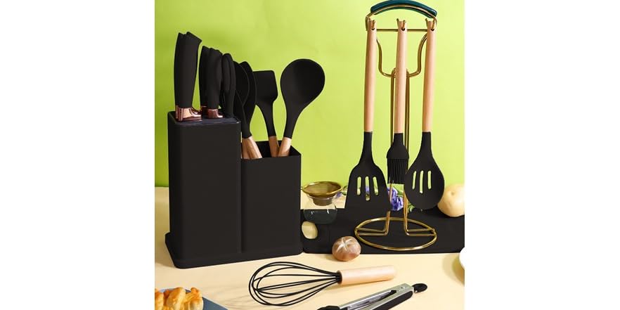 Premium 19-Piece Cooking Utensils Set with Cutting Board, Black