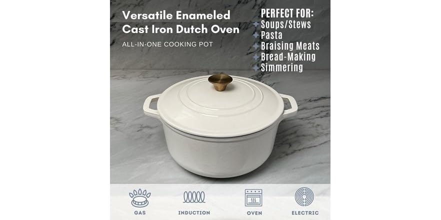 Lexi Home Cream Cast Iron Enameled Dutch Oven Pot (Open Box)