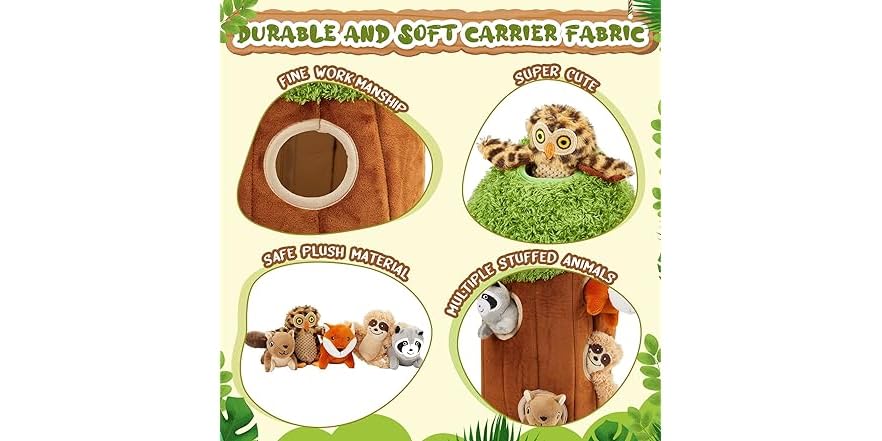 6 Pack Plush Treehouse Animals Set