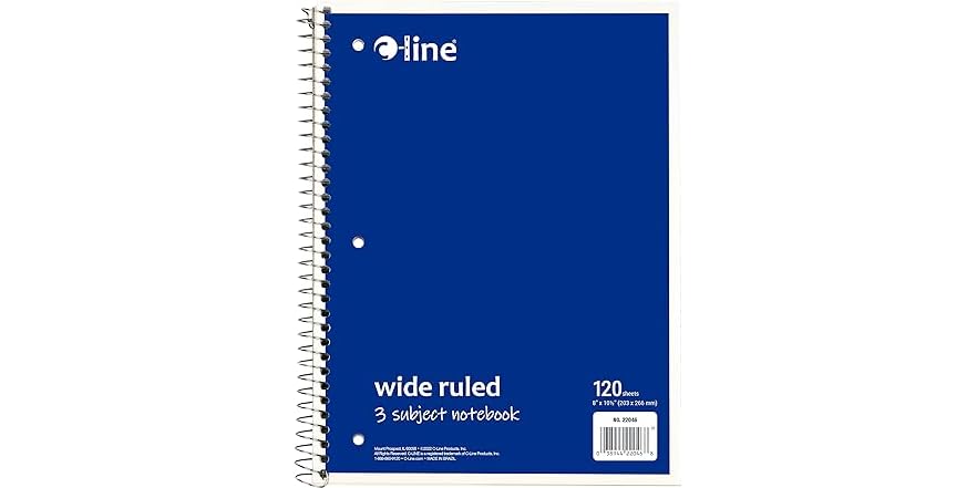 C-Line 3-Subject Notebook, Wide Ruled