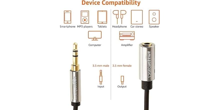 AmazonBasics 12FT 3.5mm Auxiliary Male to Female Audio Jack Extension Cable