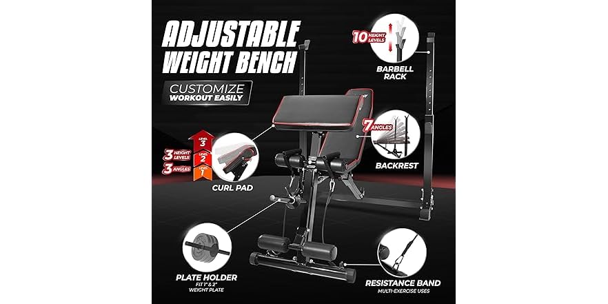 Yes4All Adjustable Weight Bench Rack, 800lbs