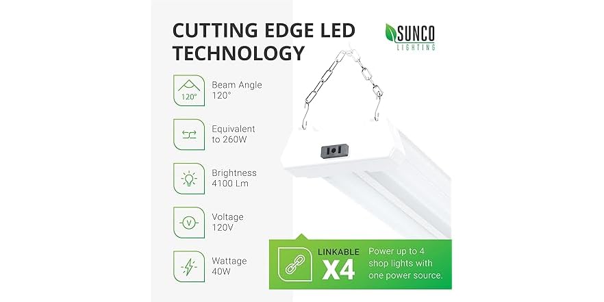 4 Pack Motion Sensor 4ft LED Shop Lights