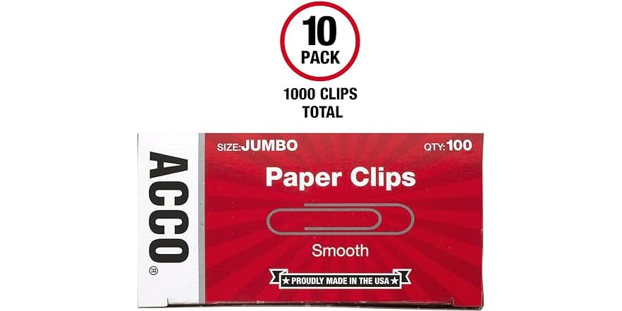 ACCO Paper Clips, Jumbo, 100 Clips/Box