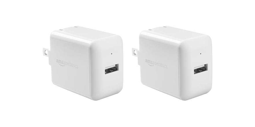 (2 Pack) AmazonBasics 12W USB-A Wall Chargers