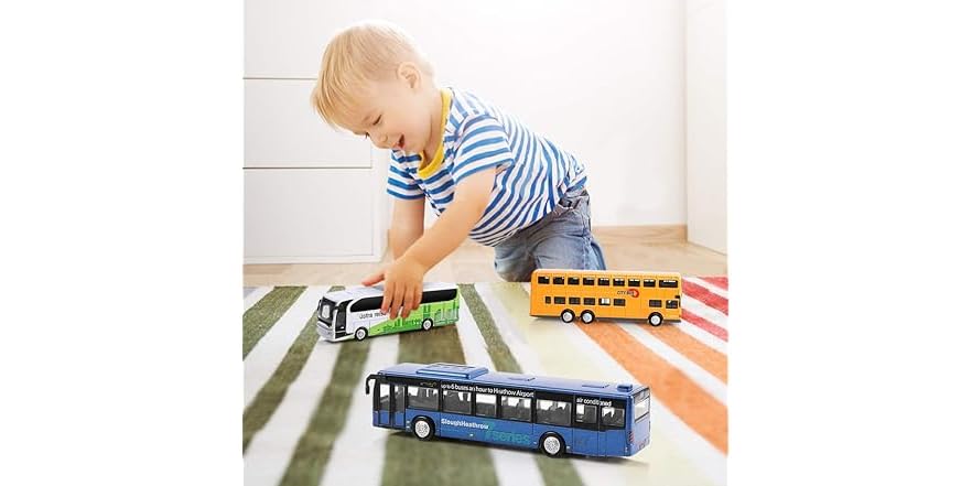 Set of 4 Kids Die-Cast Metal Toy Buses