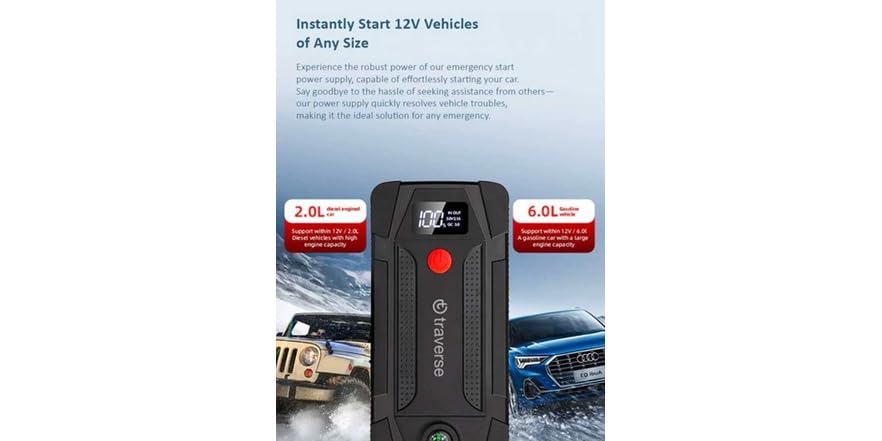 TRAVERSE 1000A-JS 1000A Peak 12V Car Jump Starter