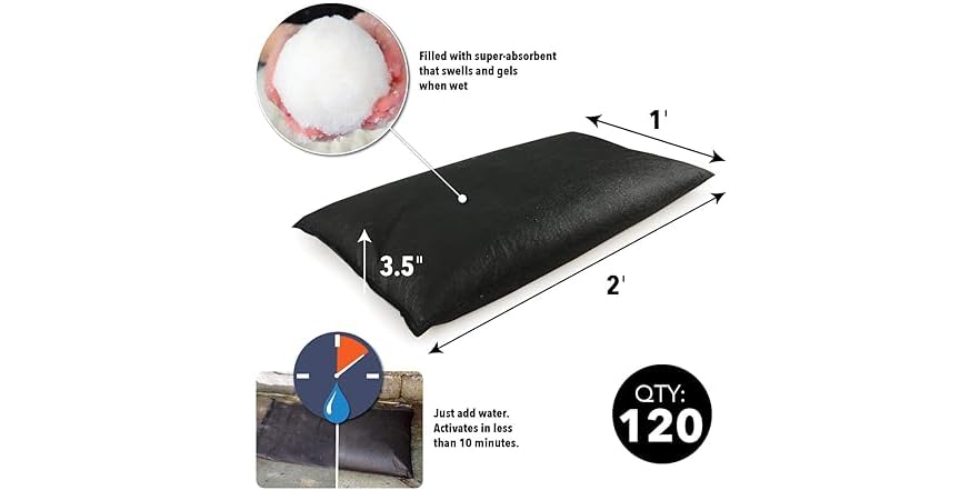 Quick Dam Sandless Sandbags, 120/Pack