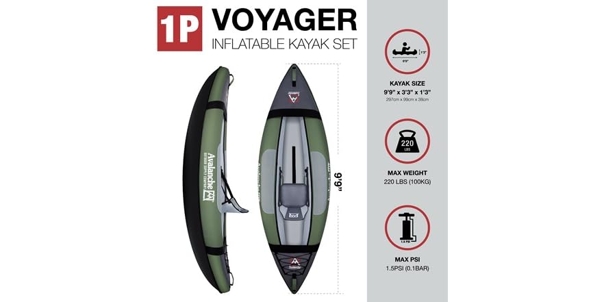 Avalanche Voyager 1P Inflatable Kayak Set