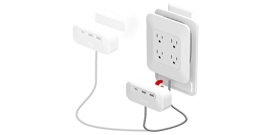 iHome 6FT Multiple Plug Outlet Extender with Magnetic Wall Mount