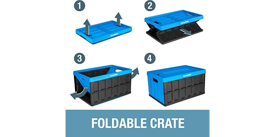 CleverMade 3PK 62L Solid Wall Folding Crate w/Lids