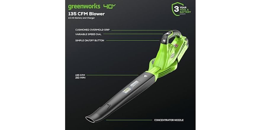 Greenworks 40V Leaf Blower/Sweeper (Open Box)