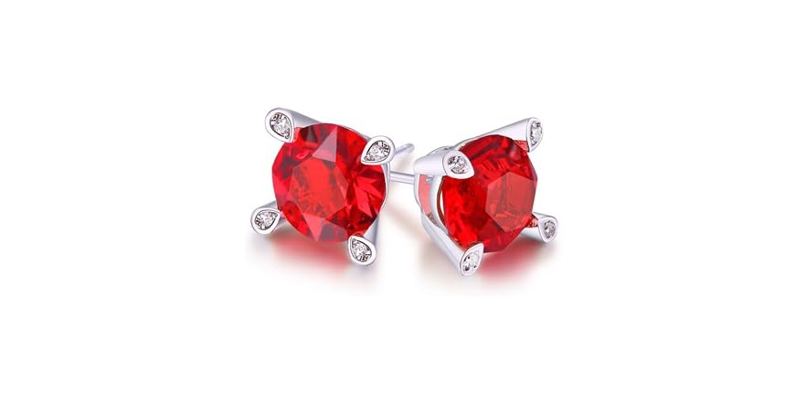 14k White Gold Plated Ruby Studs