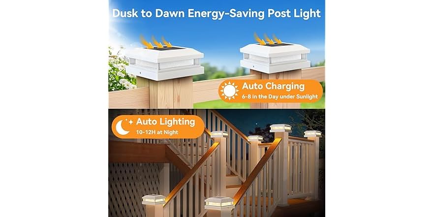 Brightever White Solar Post Cap Light, 4 Pack