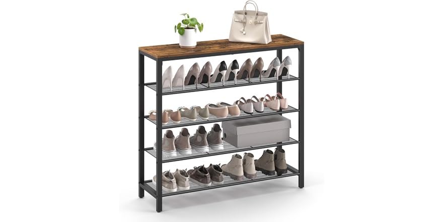 VASAGLE Shoe Rack with 4 Mesh Shelves