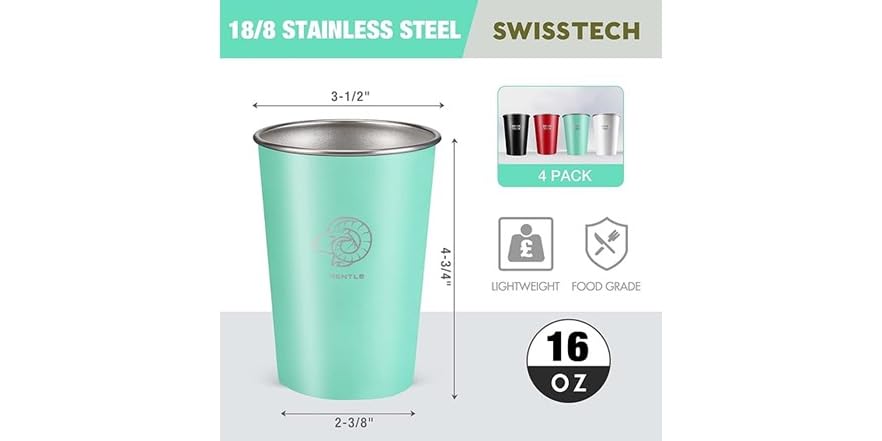 Swiss+Tech 16oz Stainless Steel Cups 4 Pk