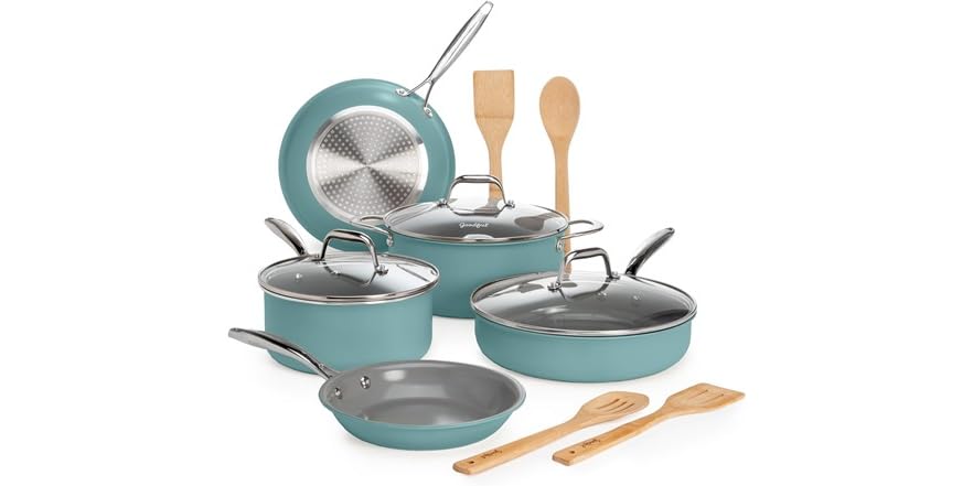 Goodful Ceramic Nonstick Pots and Pans Set, 12-Piece