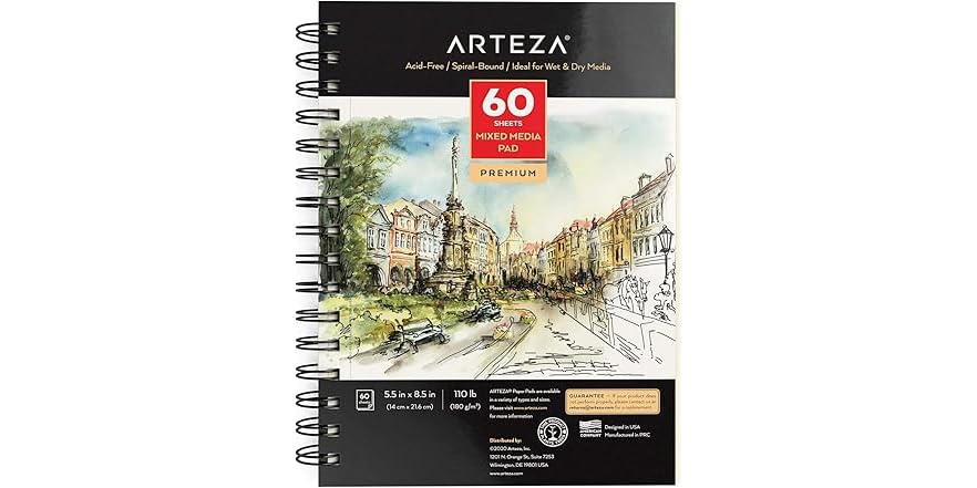 ARTEZA Mixed Media Sketchbook, 60 Sheets