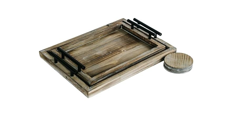 Set of 2 Wooden Rustic Serving Trays