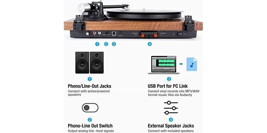 1 BY ONE Vinyl Record Player with Bookshelf Speakers
