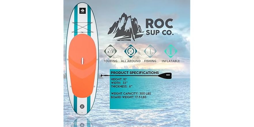Roc Inflatable Stand Up Paddle Boards, 10'