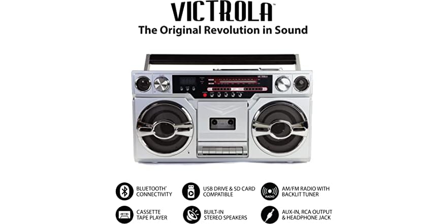 Victrola Retro Bluetooth Boombox with Cassette Player and AM/FM Radio