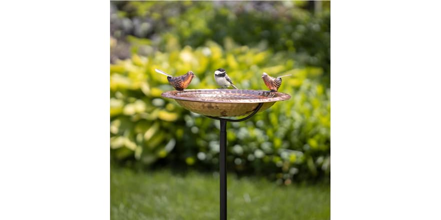 Pure Copper Bird Bath, Featuring Two Copper Birds