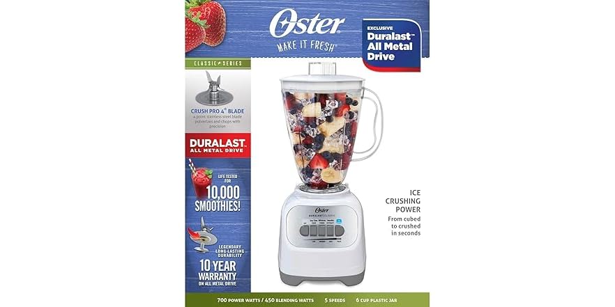 Oster Blender, Multiple Speeds, 4.7 lbs